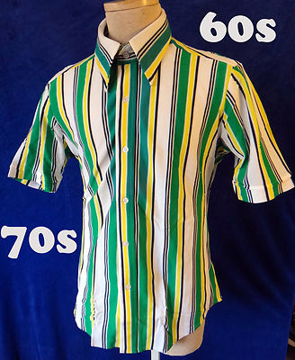 70s 60s NEW Vintage polyester green stripe wide colar that show dork ...