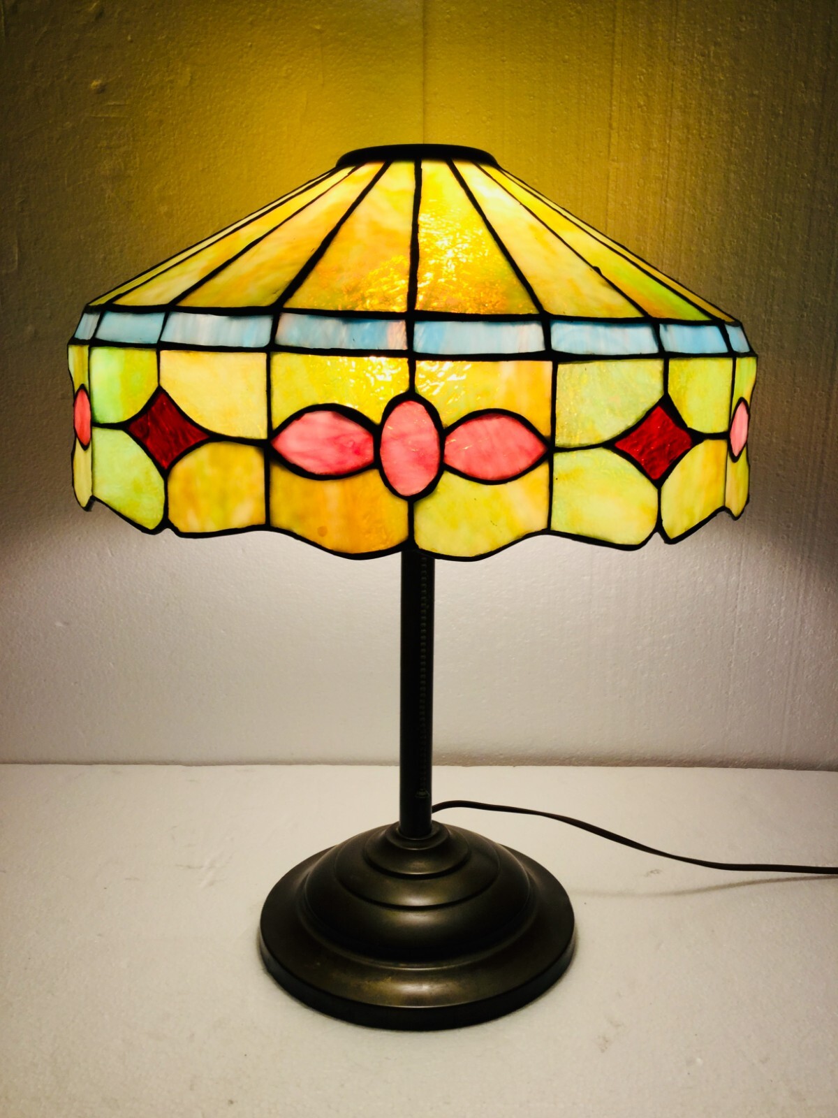 Antique Stained Glass Lamp Lamb Brothers & Greene Fiery Kokomo Glass ...