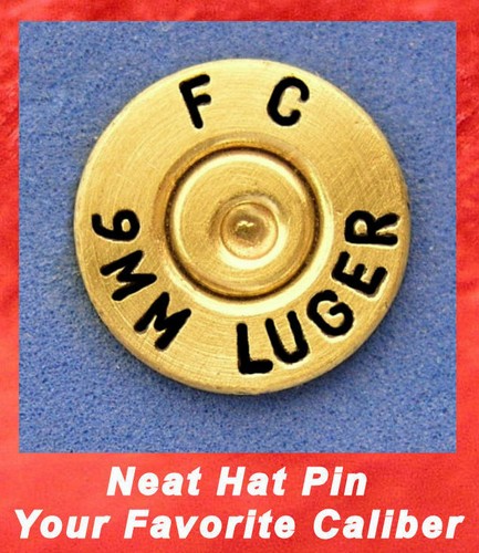 Federal FC 9mm LUGER Brass Cartridge Hat or Jacket Pin Tie Tac Bullet ...