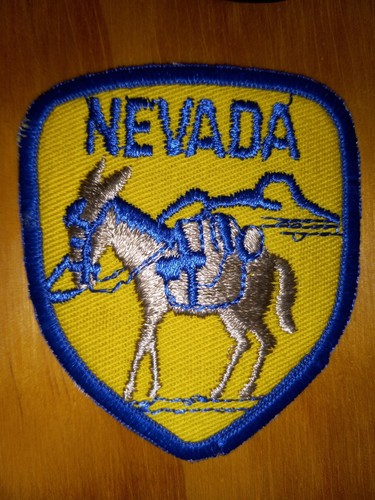 Nevada Patch - Packing Mule Donkey in Desert Mountains Badge Style ...