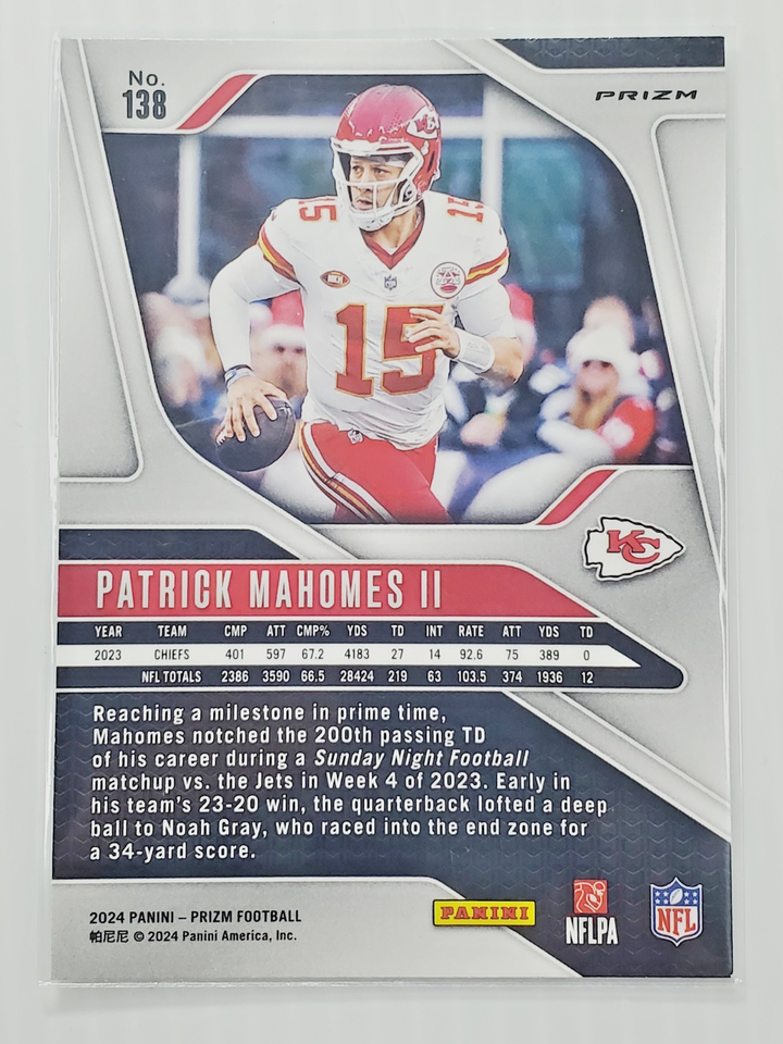 Patrick Mahomes II 2024 Prizm Neon Green Pulsar Holo 138 card Kansas ...