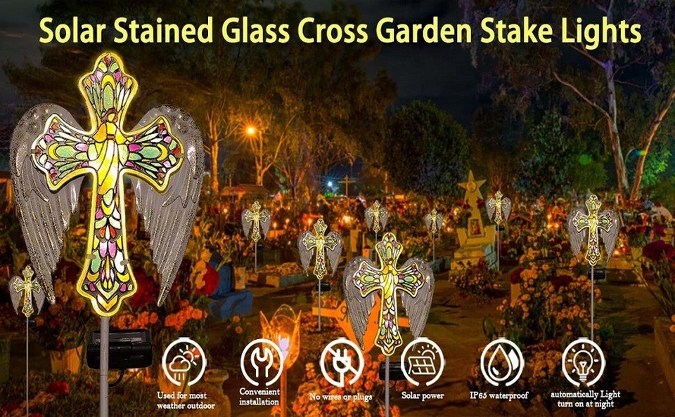 Memorial Solar Cross Lighted Yard Lawn Grave Cemetery Statue Garden ...