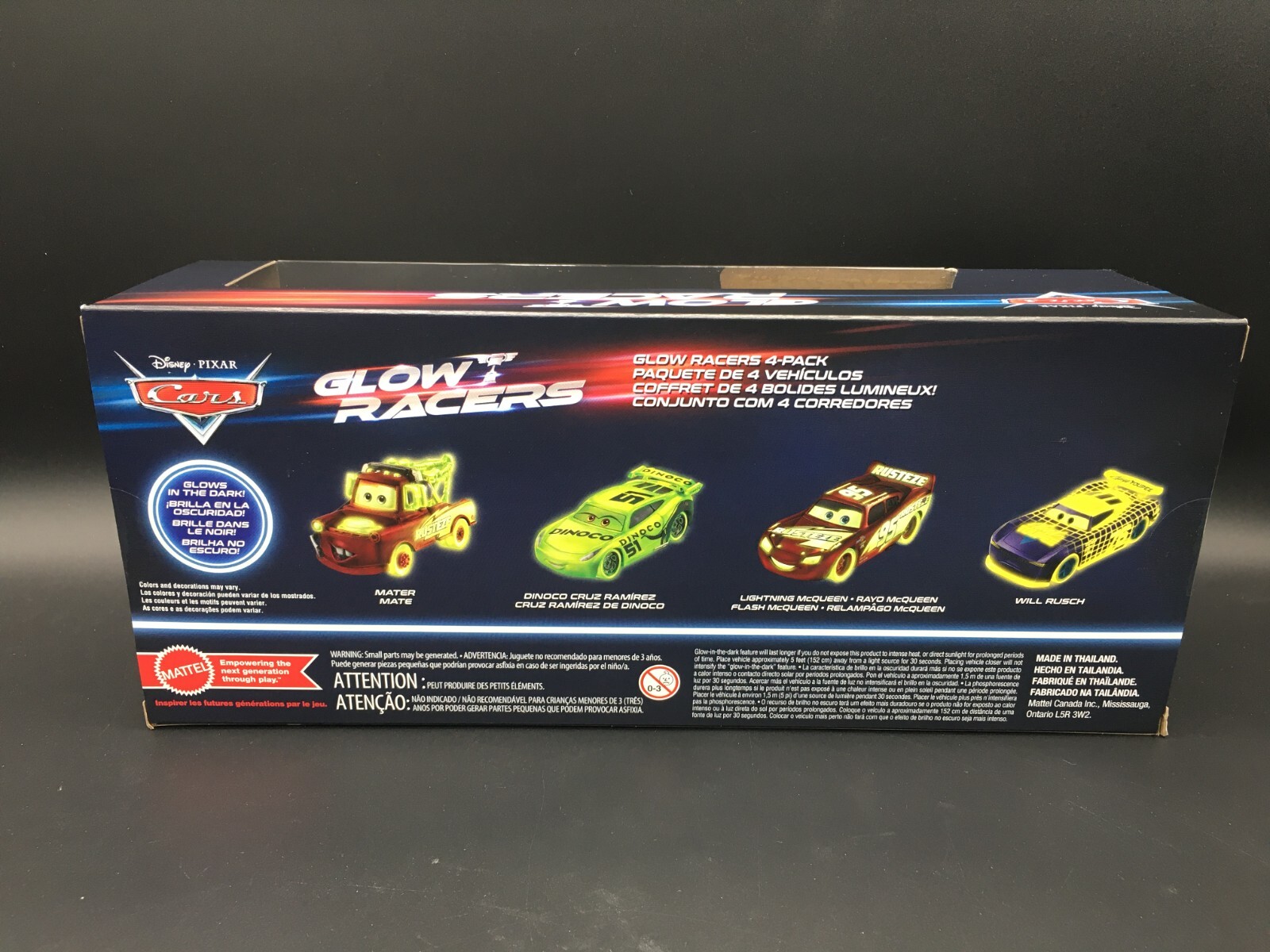 Disney Pixar Cars Glow Racers 4 Pack Box Will Rusch Lightning Mater ...