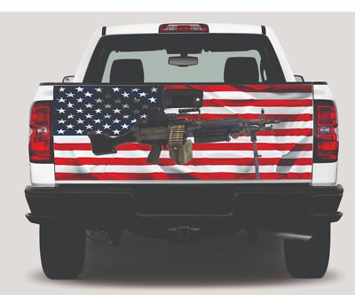 Flag US w Machine Gun Tailgate Wrap Vinyl Graphic Decal Sticker Wrap ...