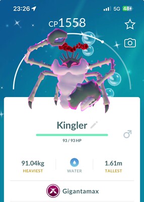 Shiny Kingler Gigantamax Pokemon Gen1 Go Same day/30 Day Kanto Pokémon ...