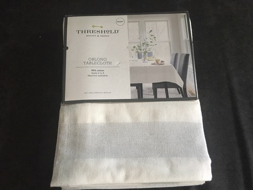 Threshold Oblong 60 x 84 Tablecloth Silver White Stripe Target ...