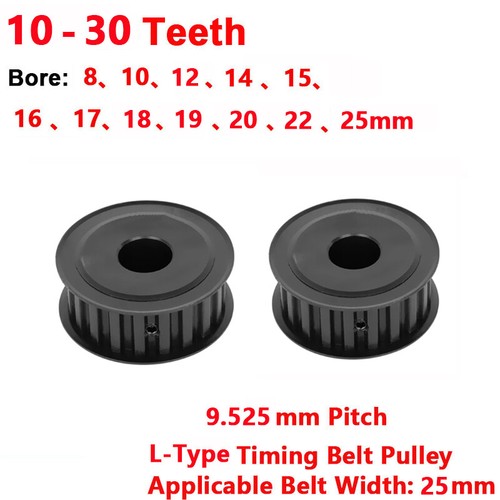 L 25mm Timing Drive Pulleys - 10 12 14 15 18 25 30 Tooth - 6 to 28mm ...