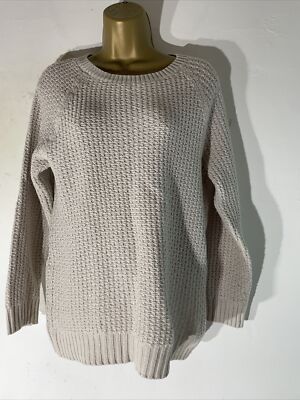 womens Monsoon Medium Beige Waffle Knit Long Sleeve Pullover Sweater ...