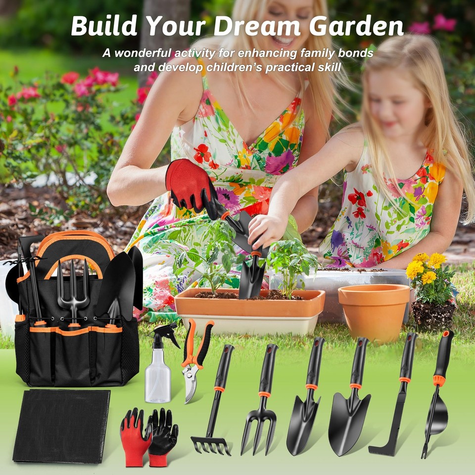 Garden Tools Set, 11 Pcs Gardening Supplies Hand Tool Kit for Women Men ...