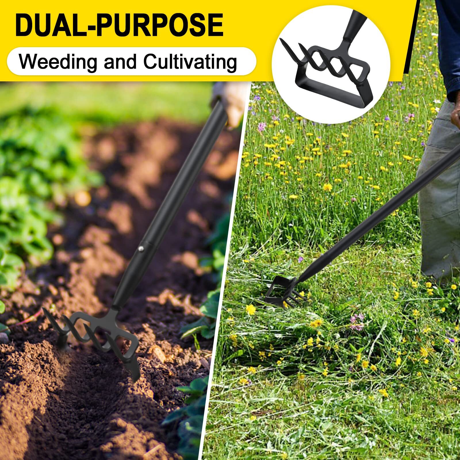 Garden Hoe, Cultivator Stirrup Tool for Weeding, 62 Inch Heavy Duty ...