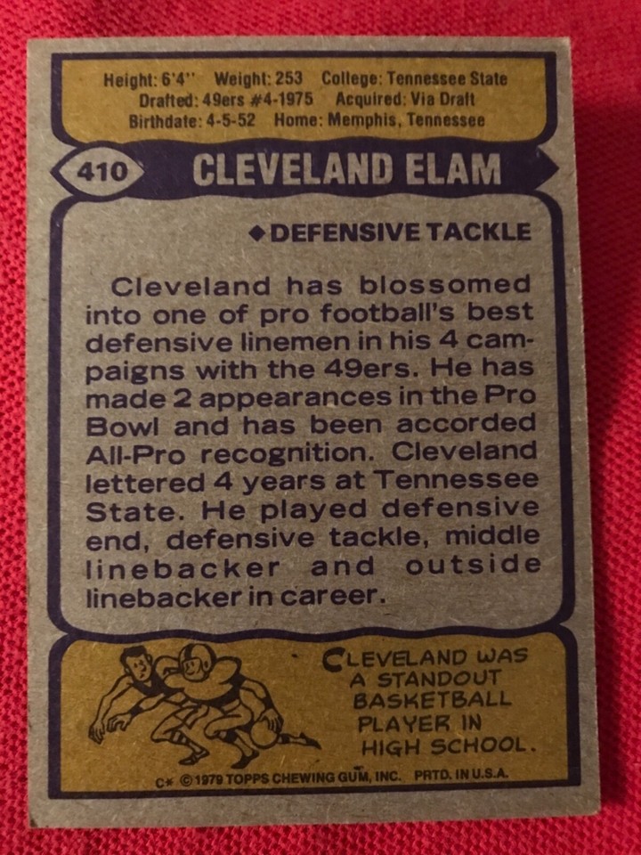 1979 Topps #410 Cleveland Elam San Francisco 49ers Football Card | eBay