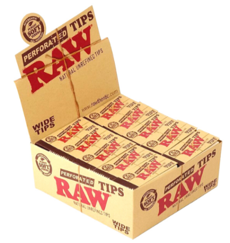 Authentic Raw Rolling Paper Wide Perforated Filter Tips Full Display of ...