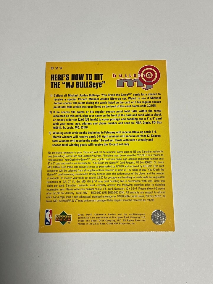 1997 Collector's Choice MJ Bullseye Basketball Chicago Bulls Michael ...