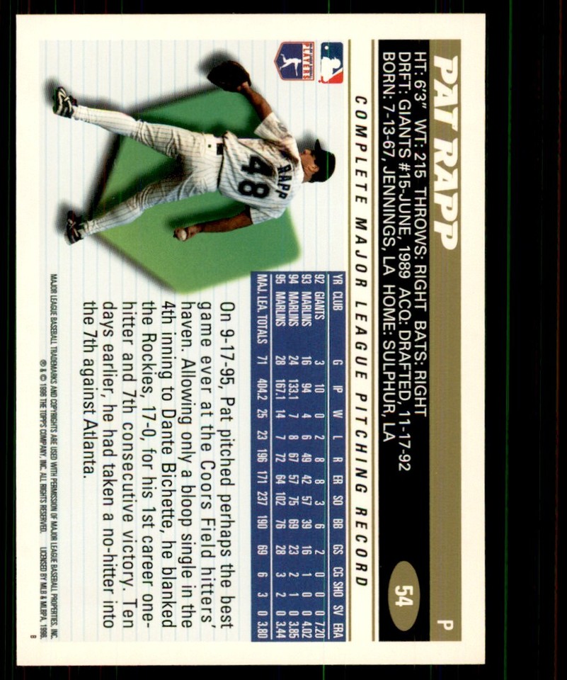 1996 Topps Pat Rapp C Baseball Cards #54 | eBay
