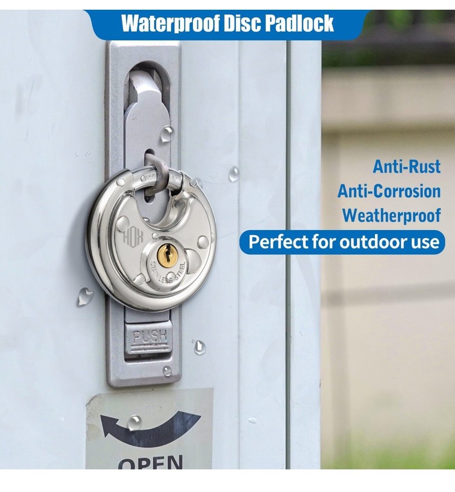 70MM DISC PADLOCK SHACKLE STAINLESS STEEL 2 KEYS WATERPROOF HARDENED ...