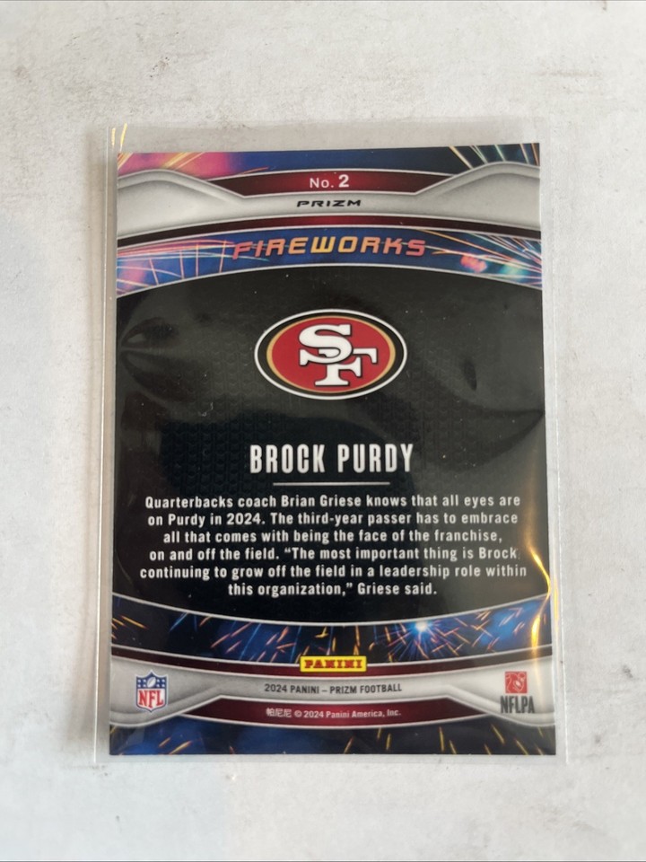 Brock Purdy 2024 Panini Prizm Fireworks Green Cracked Ice Prizm 49ers ...