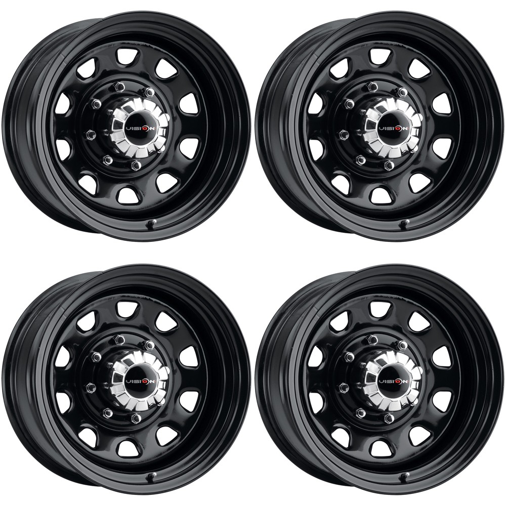 (Set of 4) Vision 84 D Window 17x9 8x6.5" -12mm Gloss Black Wheels Rims ...