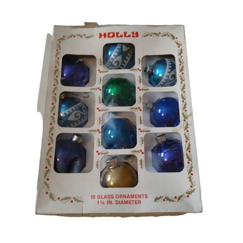 Holly Glass 1 3/4" Stencil Glittered And Solid Christmas Ornaments USA ...