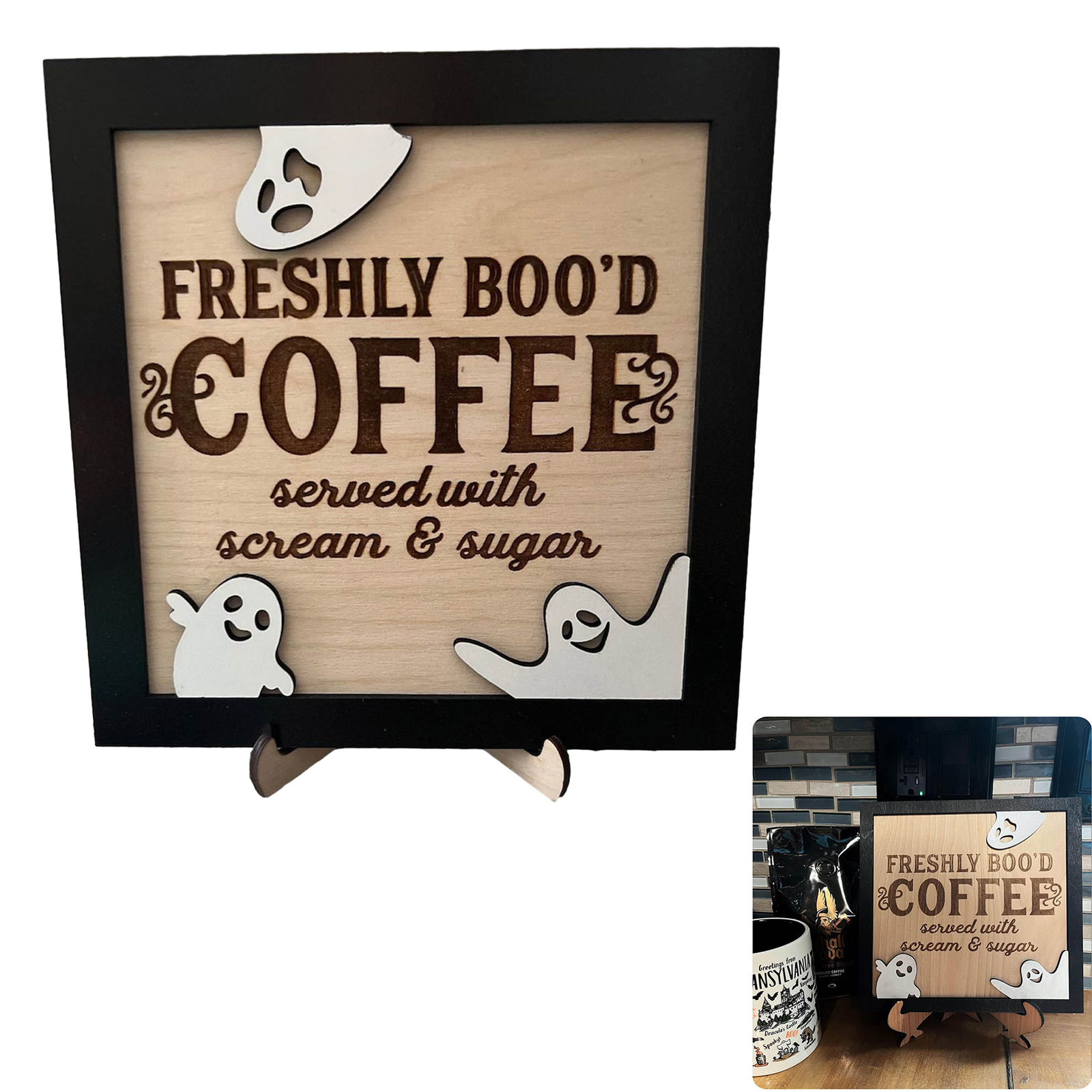 Freshly Bood Coffee Reusable DIY Halloween DecorationStanding Wooden ...
