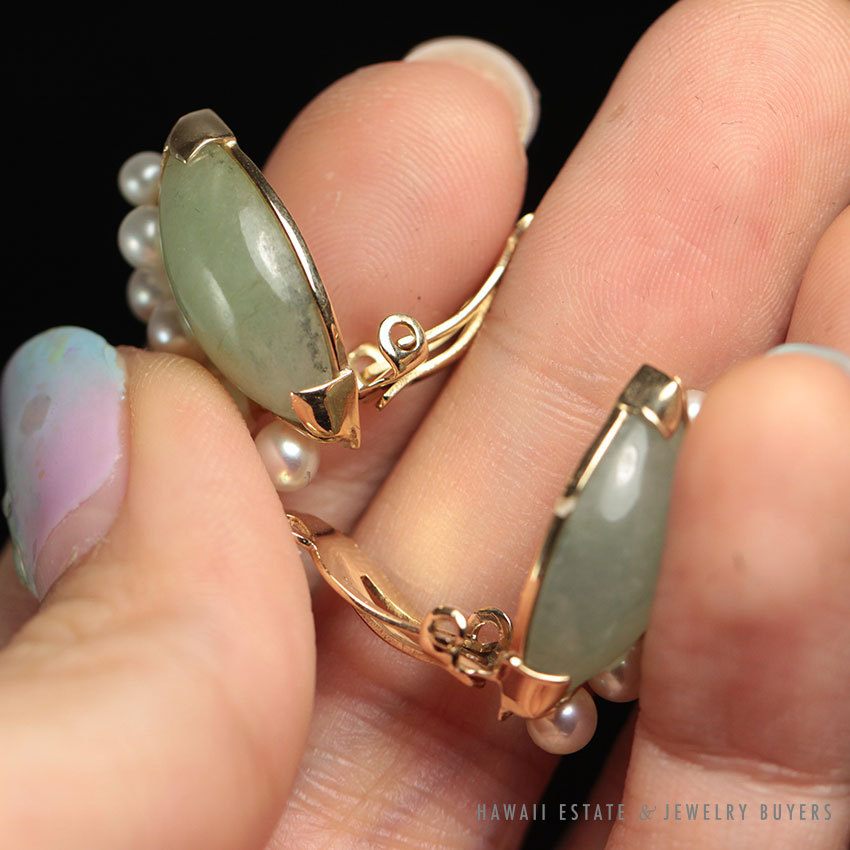 MING'S HAWAII JADE PEARL EARRING RING SET 14K YELLOW GOLD MINGS JEWELRY ...
