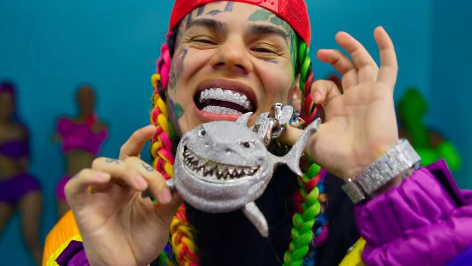 6ix9ine Large Shark Pendant 18" Franco & Iced Cuban Chain Hip Hop ...