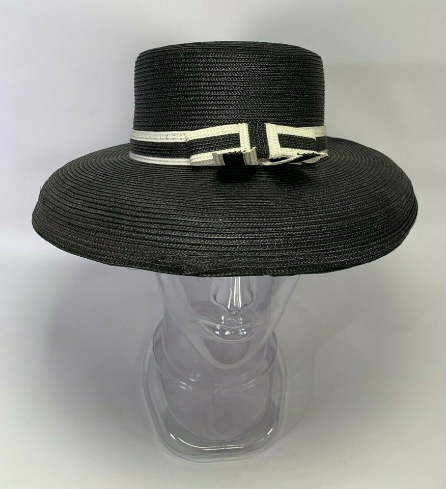 Arlin Black Straw Sun Hat with Bow & Downward Brim | eBay