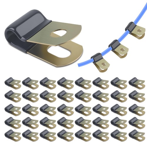 30PCS 1/4 Inch Rubber Coated Cable Clamps R Type Steel Hose Pipe Clips ...