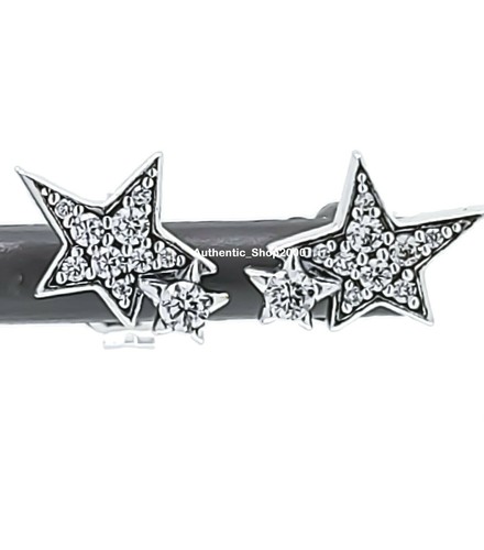 New Authentic PANDORA 925 Ale Sparkling Asymmetric Stars Stud Earrings ...