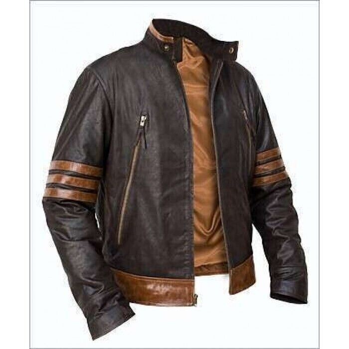 Men's X-Men Wolverine Origins Bomber Style Retro Biker Brown Real ...