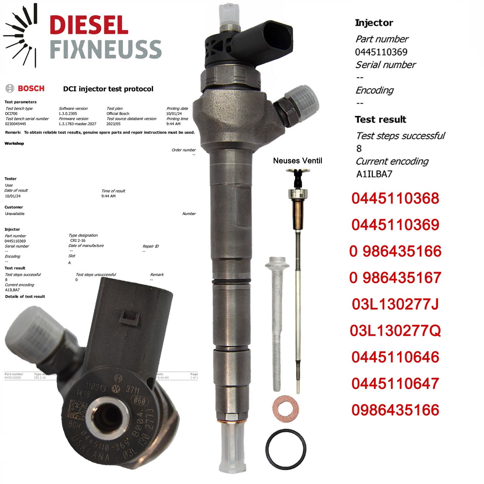 4x Fuel Injector Nozzle VW Audi Seat Skoda 2,0 Tdi 0445110369 ...