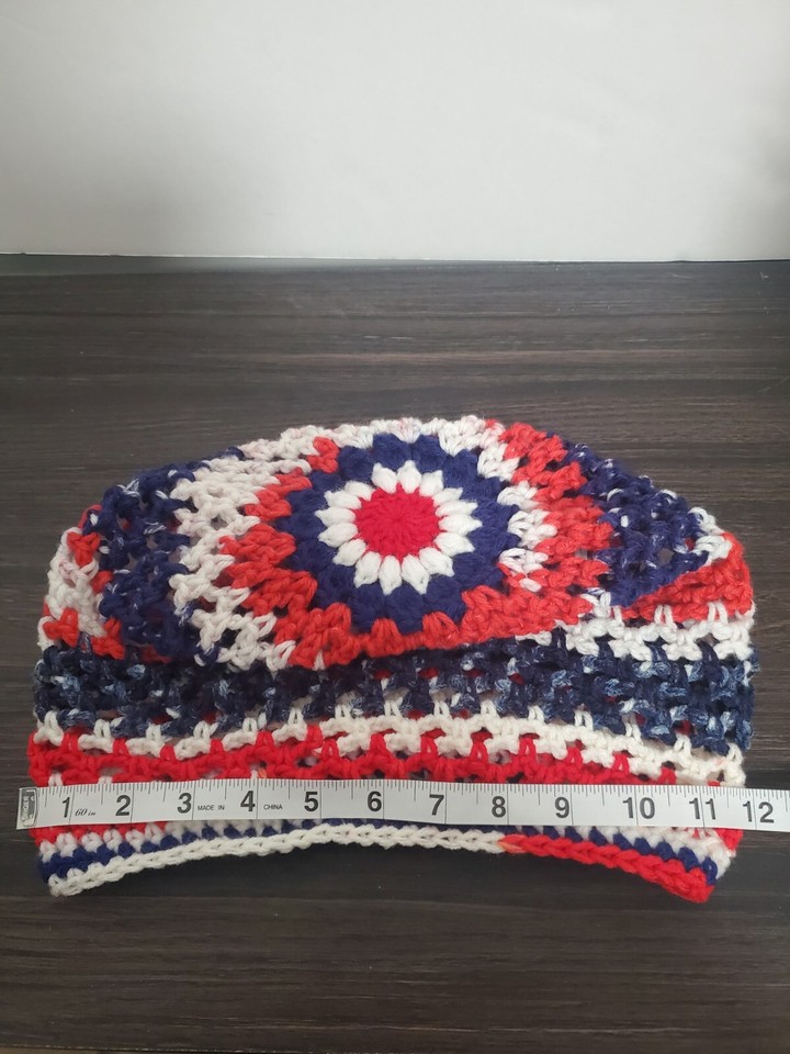 Red White & Blue Crochet Handmade Sunflower Mesh Beanie Hippie Slouch ...