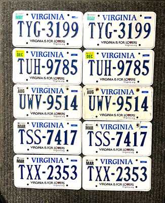 Bulk Lot 5 Virginia License Plate Pairs ...... Expired / Collect ...