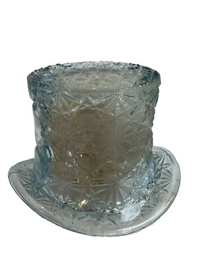 VINTAGE LIGHT BABY BLUE GLASS DAISY & BUTTON TOP HAT w/ CANDLE 3.25 ...