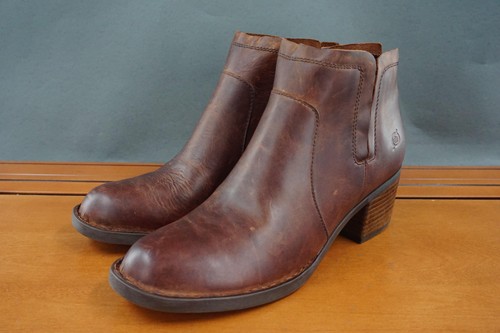 Born Reece Boots Womens Size 8.5M Brown Leather Ankle Block Heel Zip ...
