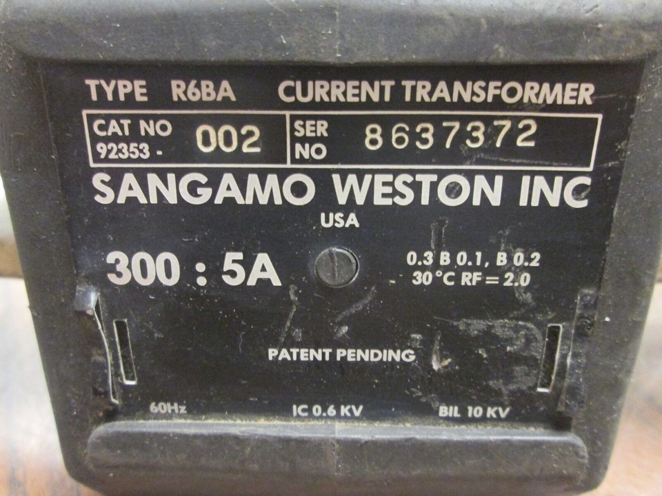 Sangamo Weston Type R6BA Current Transformer 92353-002 10KV BIL 300:5A ...