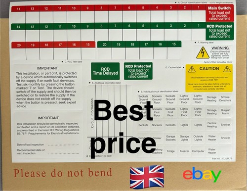 Consumer Unit Fuse Board Label Sheet Stickers MK Wylex BG Hager Fusebox ...