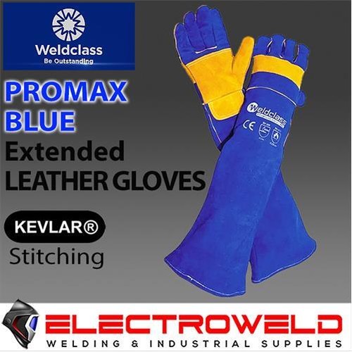 WELDCLASS Promax Blue 680mm Leather Welding Gloves, Long Extended Cuff ...