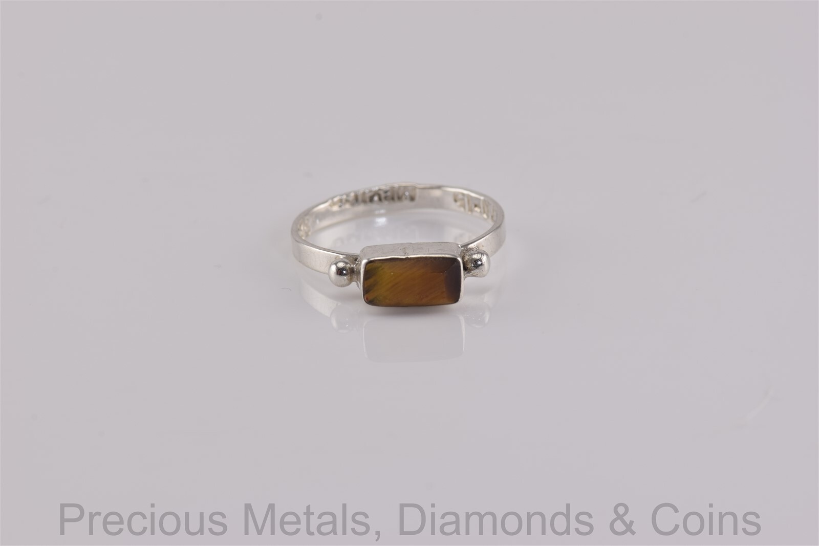 Sterling Silver Rectangle Tigers Eye Bead Band Ring T… - Gem