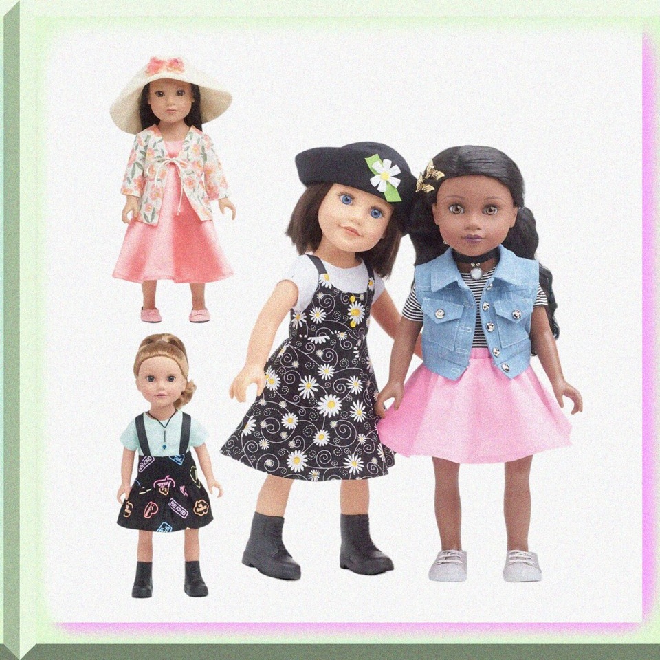 Doll Fashion Fiesta Kit: Dress, T-Shirt, Cardigan, Skirt, Vest & Hat ...