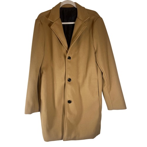 Womens Medium Tan Overcoat Trench Coat Classic Lapel Collar Button Up ...