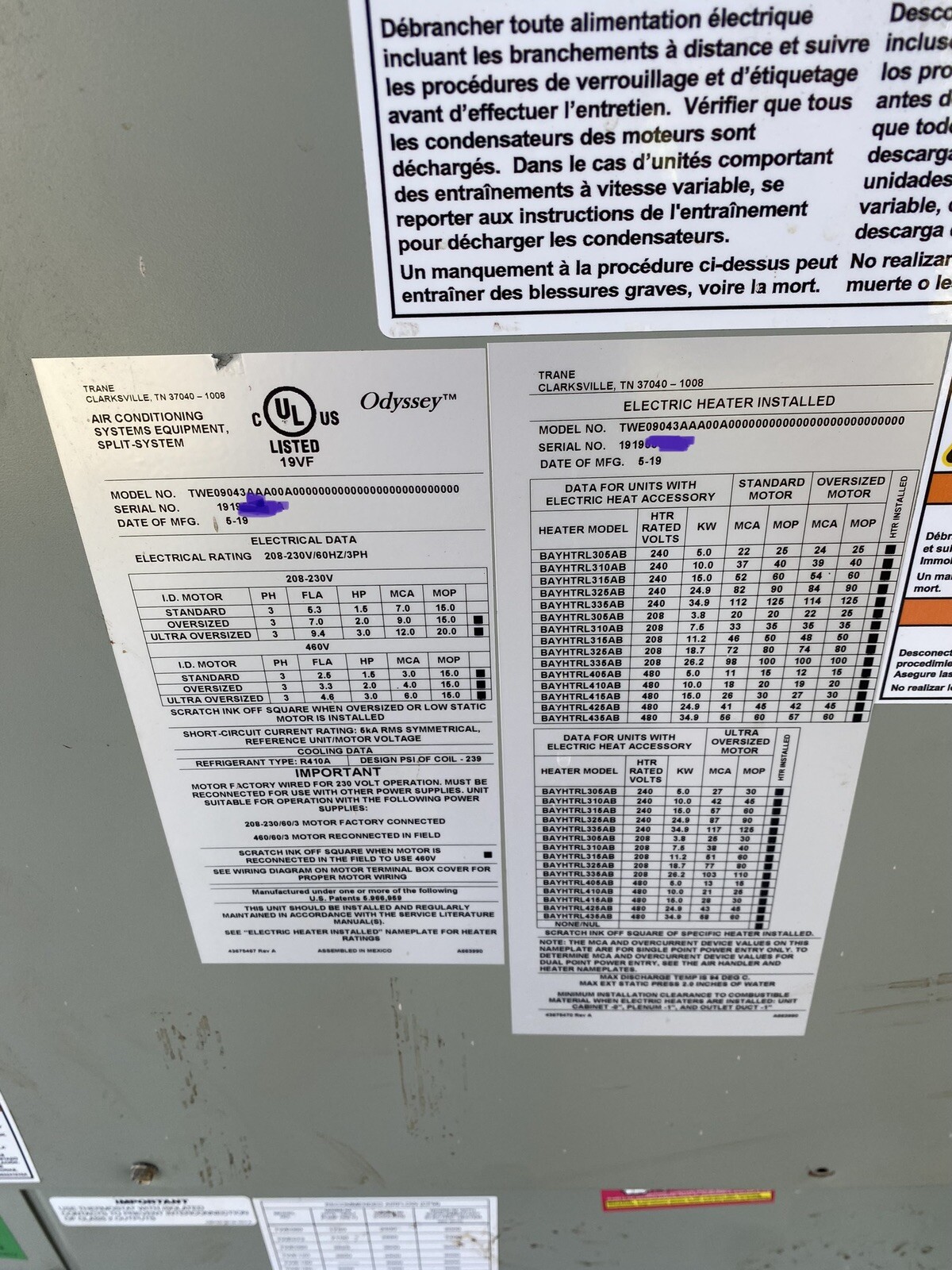 Trane 7.5 ton Odyssey™ Convertible Commercial Air Handler or Heat Pump ...