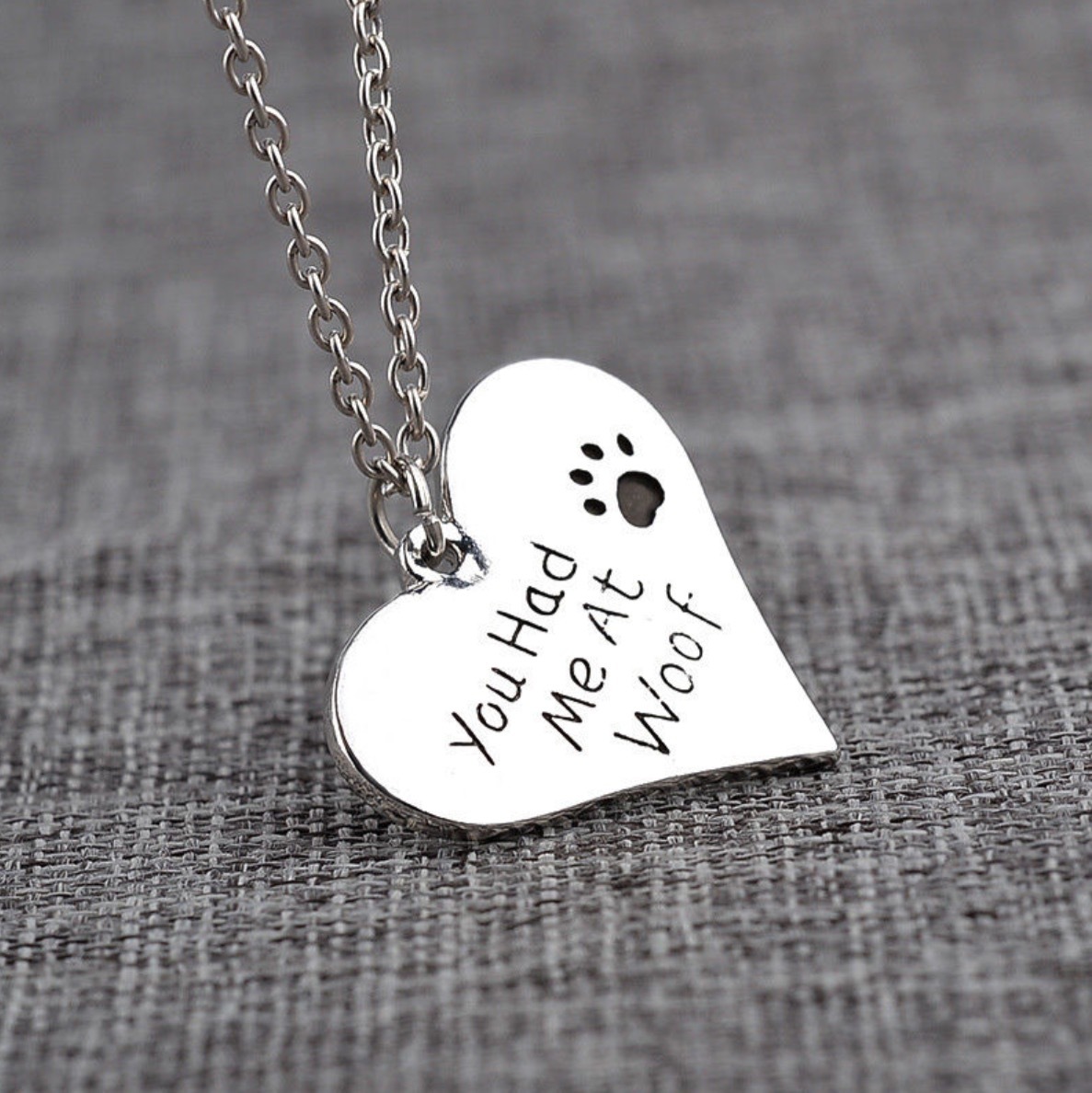 Cat Dog Pet Paw Print YOU HAD ME AT WOOF Heart Pendant Necklace ...