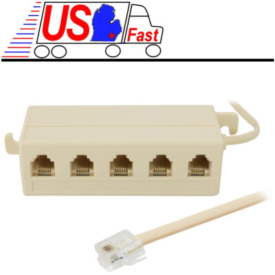 Home Telephone 5-Way Modular Outlet Landline Jack Cable Cord Wire ...