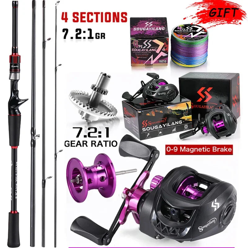 Fishing Rod Reel Combo Carbon Fiber Casting Rod Baitcasting Ree Gear ...