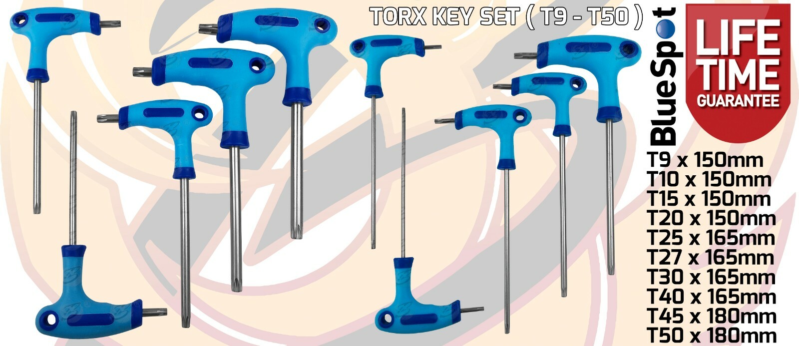 T-Handle Torx Star Key Set T9 - T50 Torx Drivers 10pc Long & Short ...