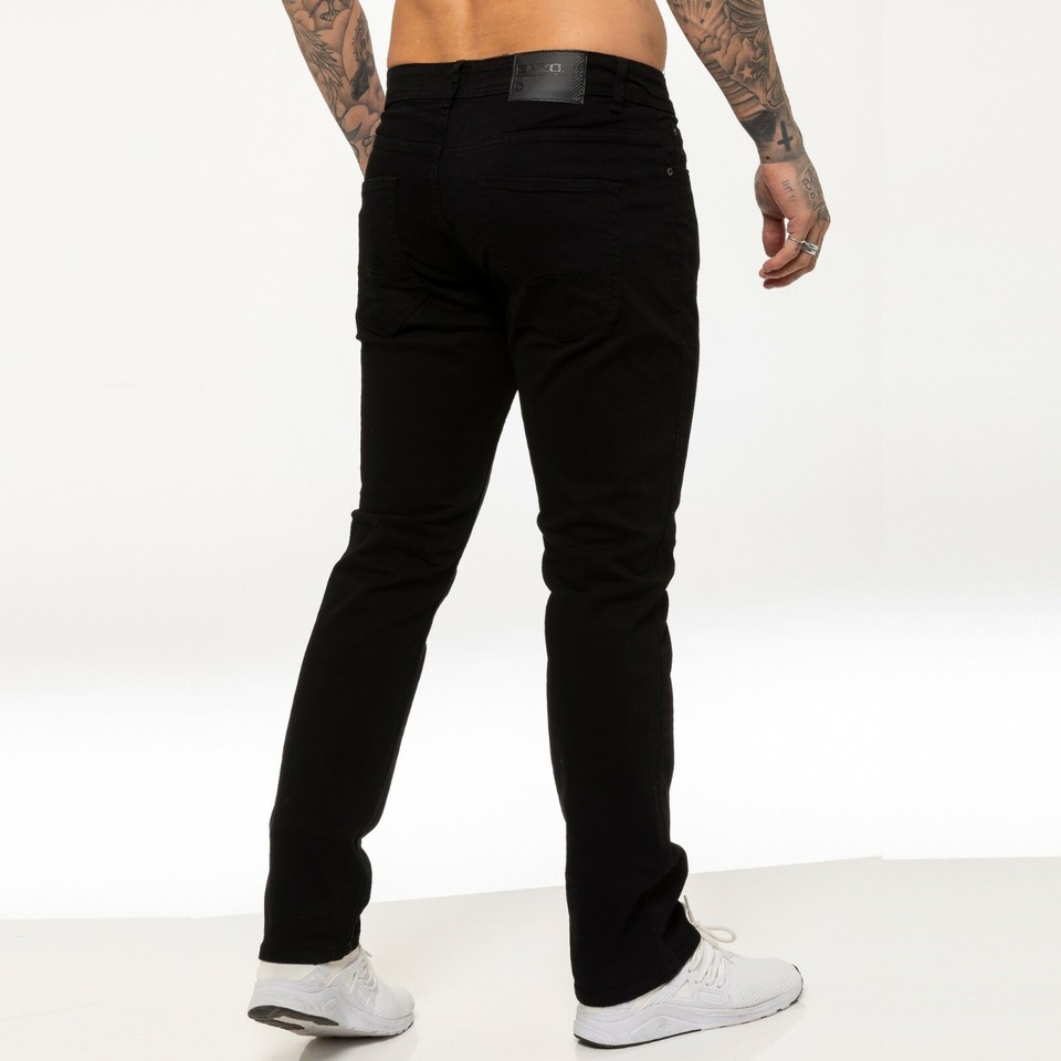 Enzo Mens Jeans Straight Leg Stretch Denim Regular Fit Trousers Pants ...