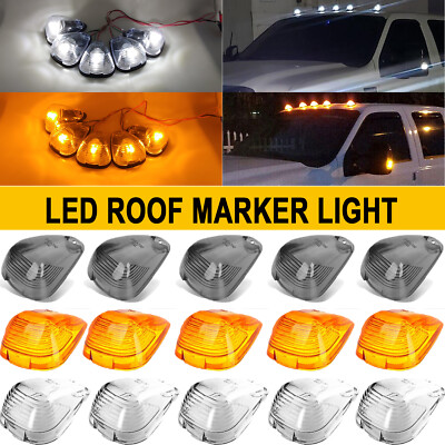 Smoked Cab Roof Top Marker Light Covers + T10 LED For Ford F250 F350 ...