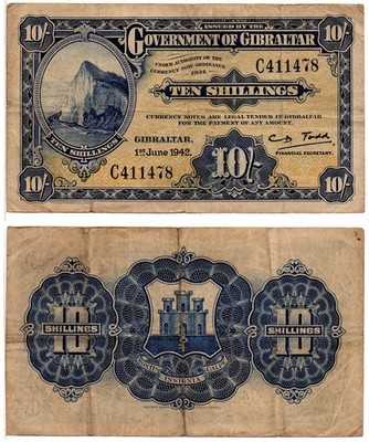 GIBRALTAR 10 Shillings (WWII - 01-06-1942) Pick 14b, Fine | eBay