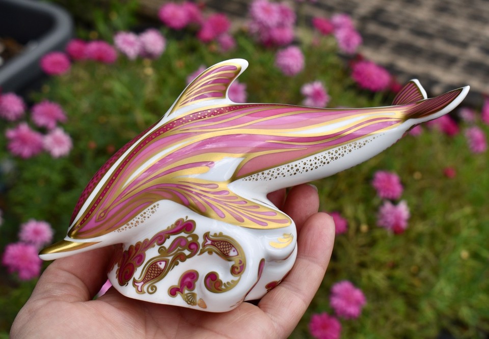 Rare Limited Edition Royal Crown Derby PINK DOLPHIN with Gold Stopper ...