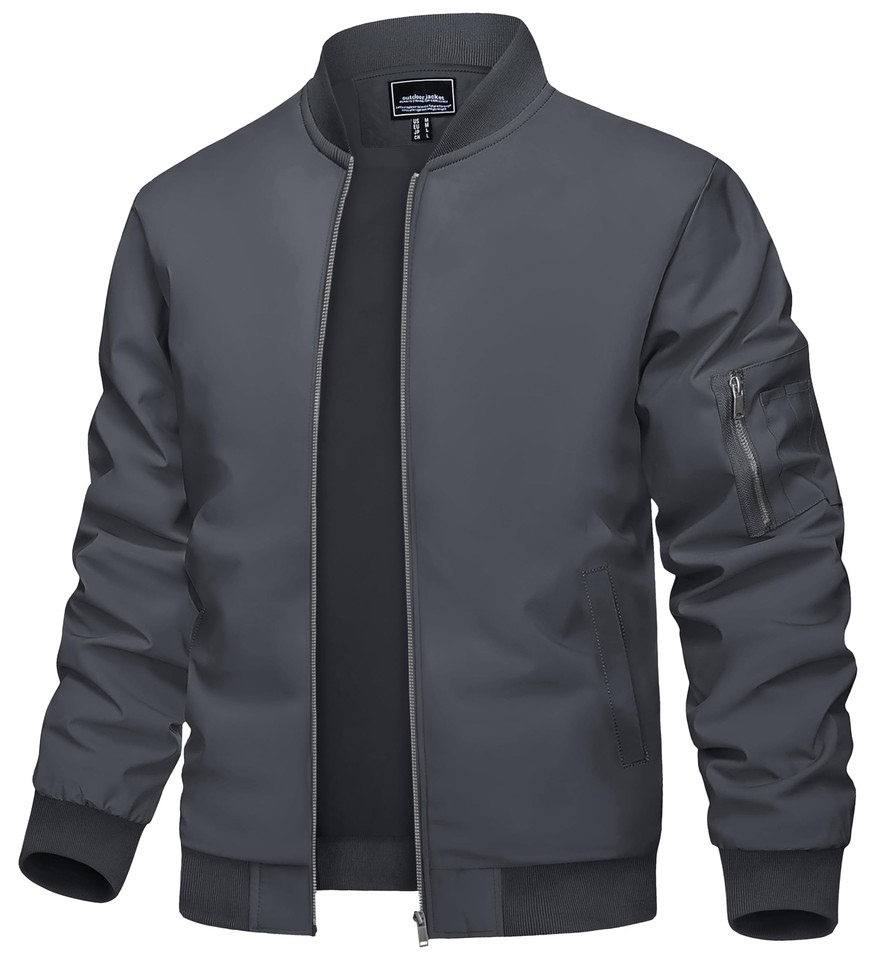 Men's Lightweight Bomber Jacket Spring Fall Thin Casual Coat Full-Zip ...